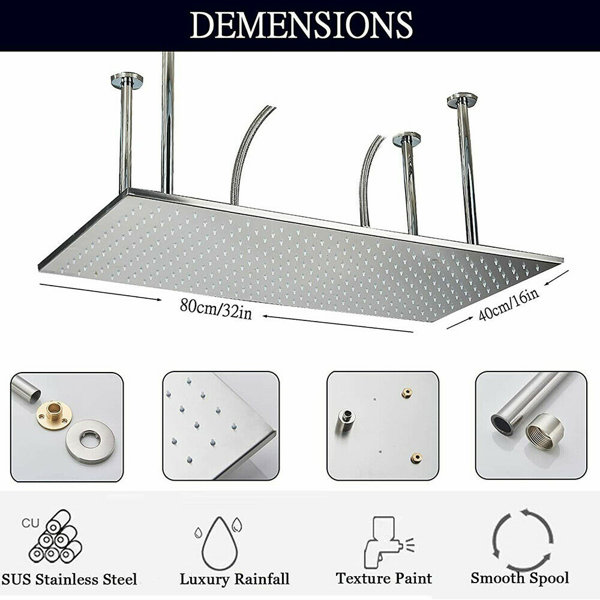 AlenArtWater LED Luxury Large Ceiling Rectangle Rainfall Shower Head ...
