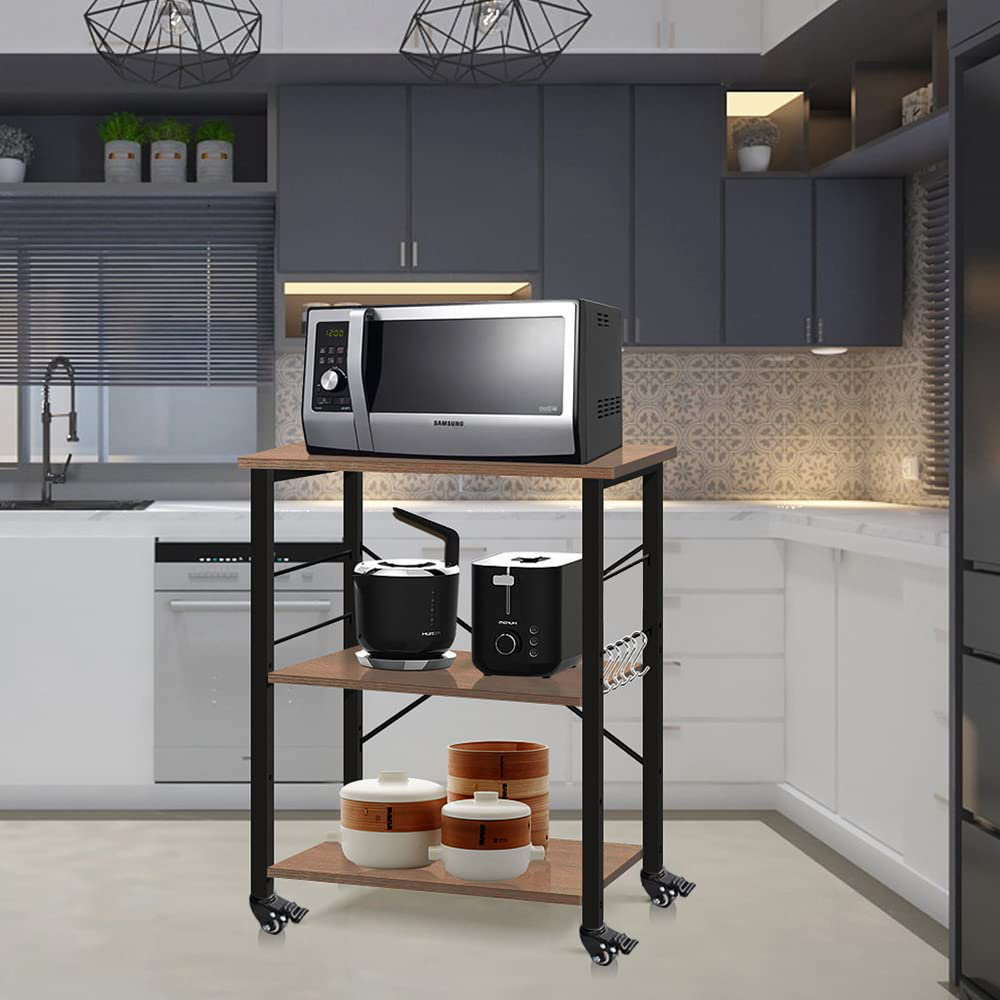 17 Stories 3-Tier With 5 Hooks Kitchen Rack Utility Microwave Oven ...