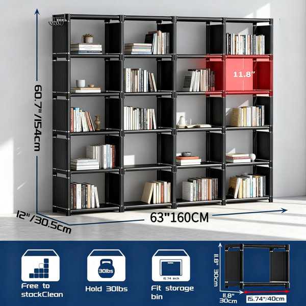 Ebern Designs 20-Cube Storage Organizer Shelf, Large DIY Bookcase With ...