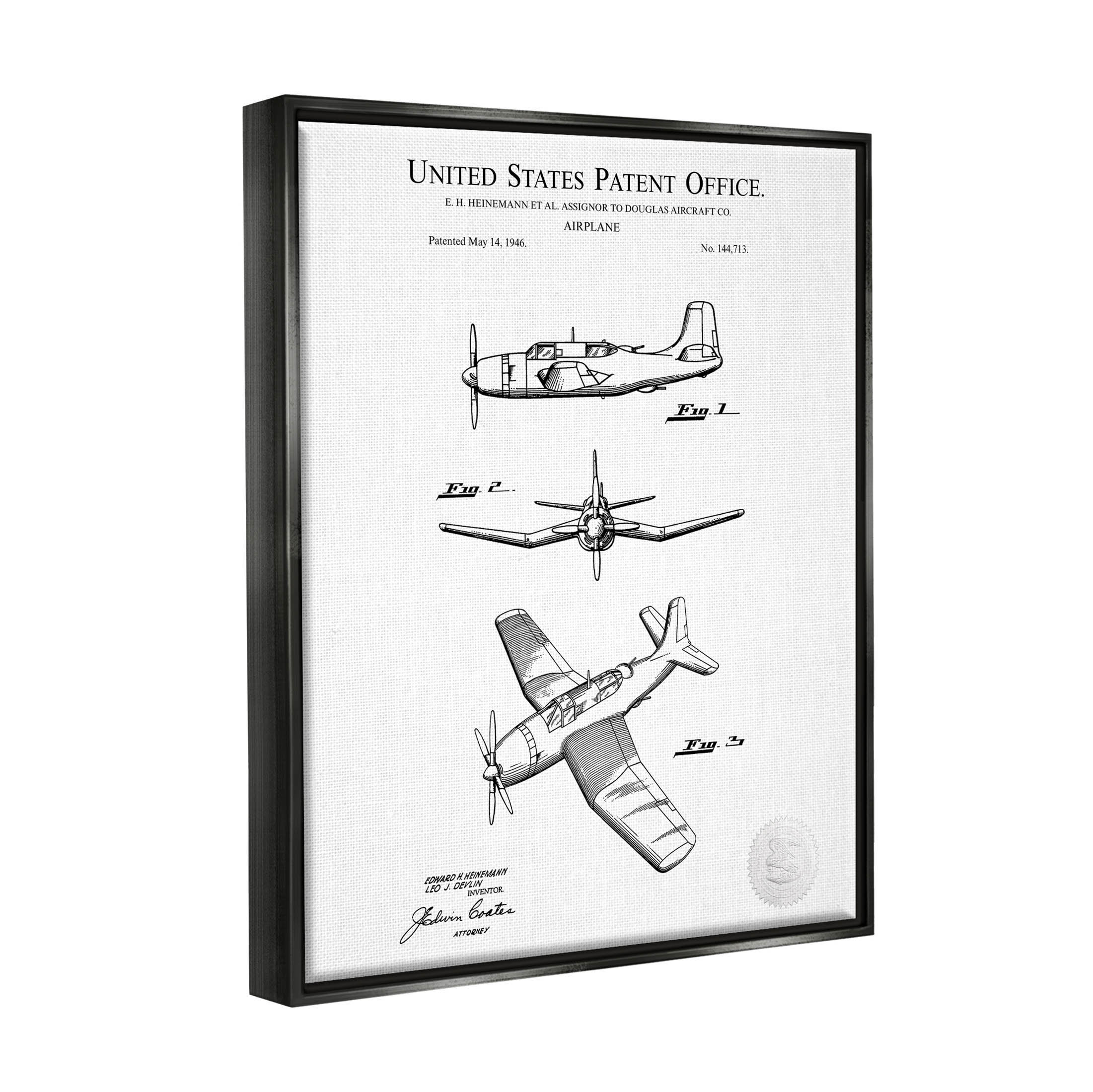 17 Stories Detailed Aircraft Patent Chart Framed Floater Canvas Wall ...