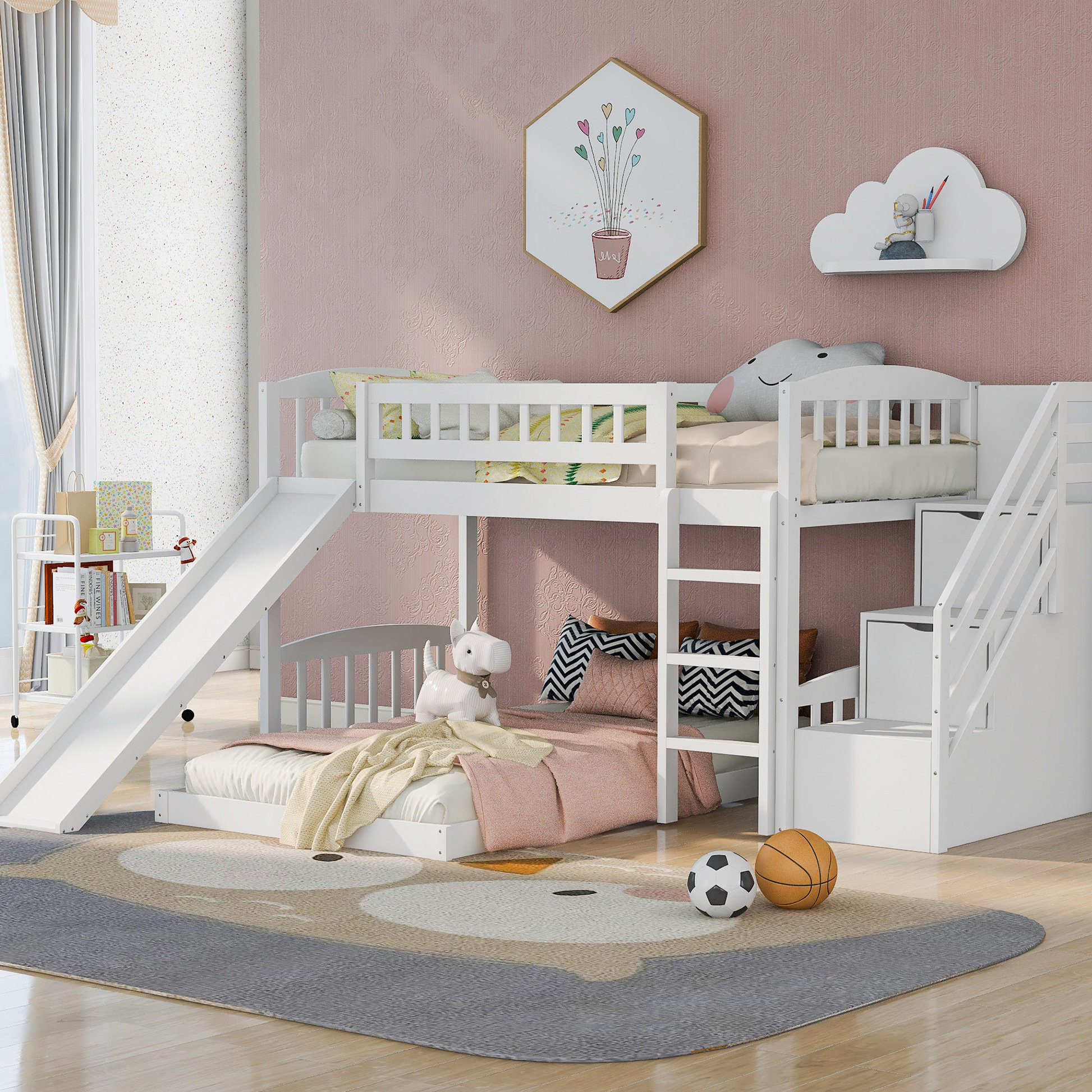 Latitude Run® Twin Over Bunk Bed With Two Drawers And Amusing Play ...