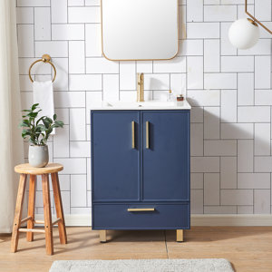 Mercer41 24'' Blue Morden Free-standing Single Bathroom Vanity Set ...