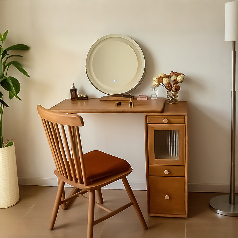 Wrought Studio™ Modern Minimalist Cherry Wood Mini Vanity with Storage ...