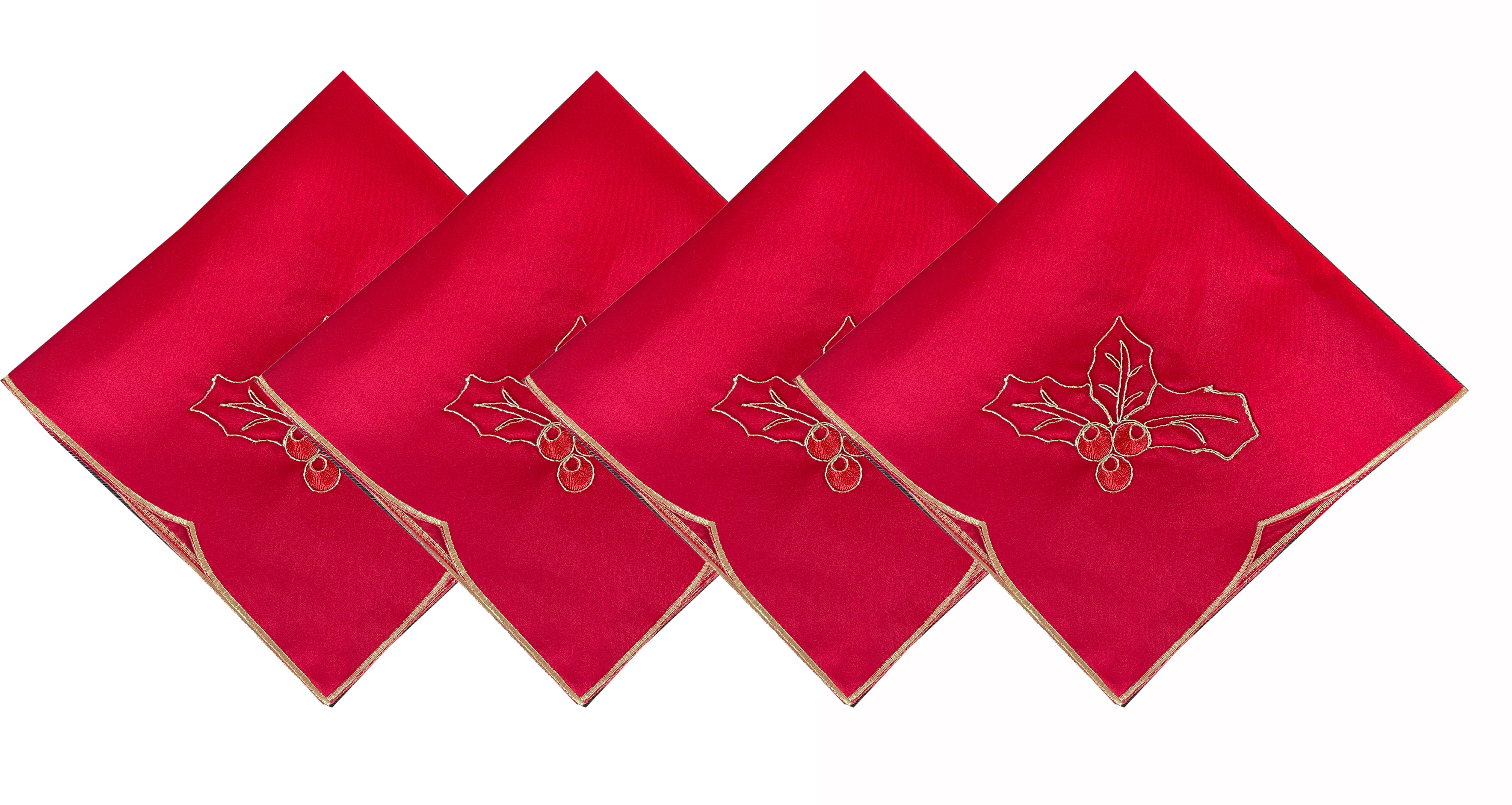 The Holiday Aisle® Red Embroidered Holly 20" Cloth Napkins, Set Of 4 ...