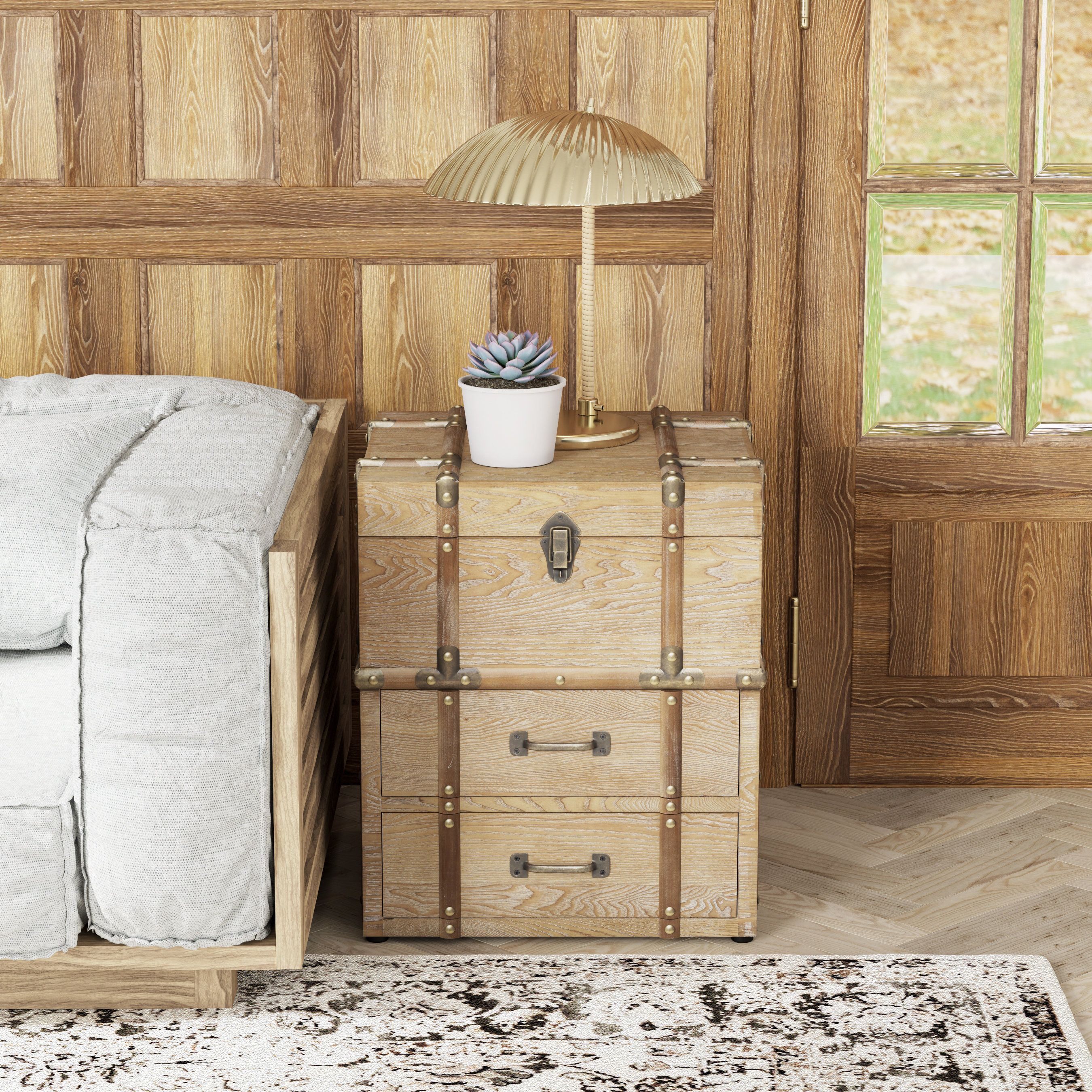 17 Stories Lannigan Vintage Storage Chest with Buckle Hinged Top, Linen ...
