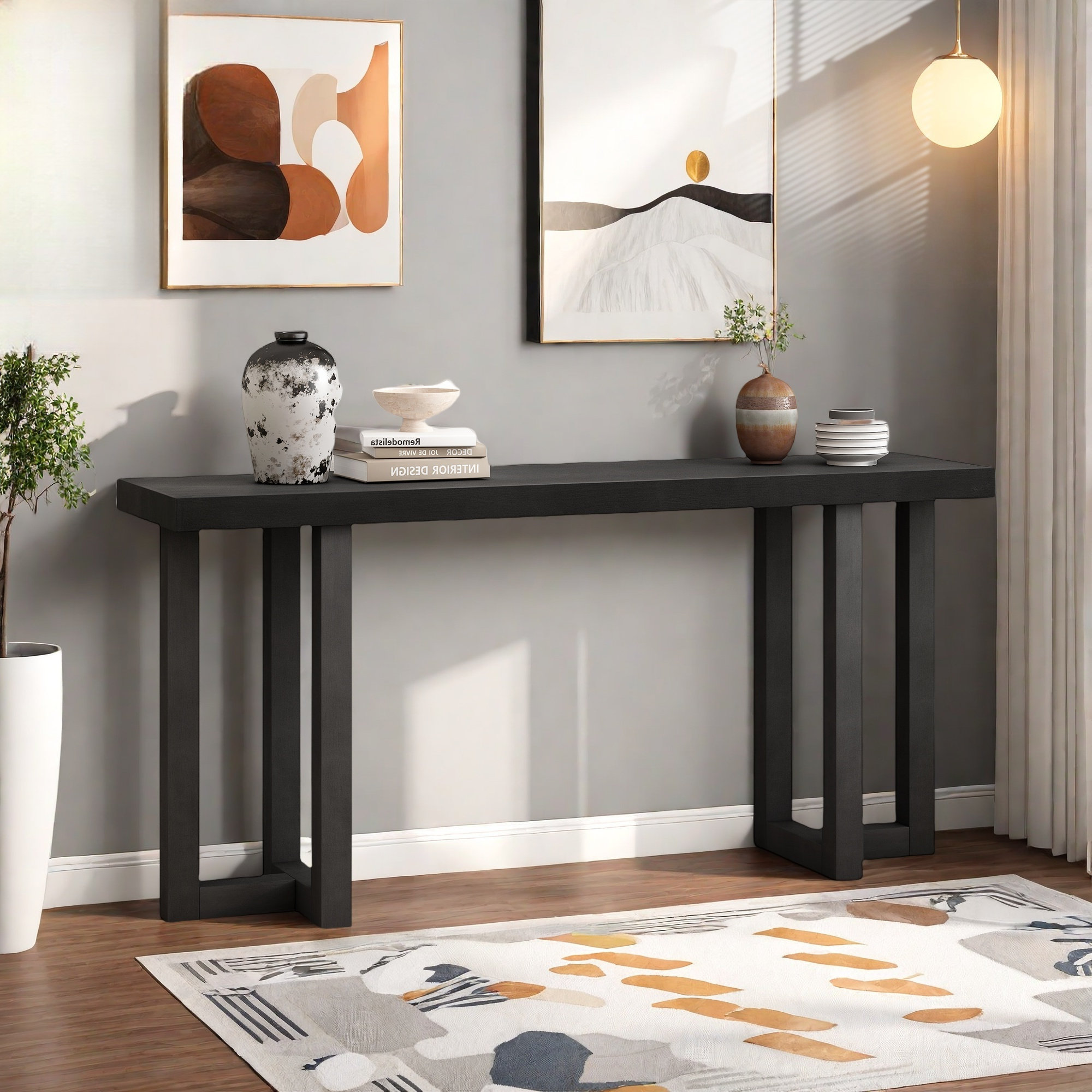 Latitude Run® Modern Console Table With Geometric Design And Wood Legs ...