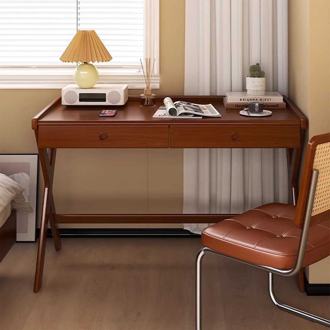 Furnire Lewi Tan Rectangular Solid Wood Desks | Wayfair