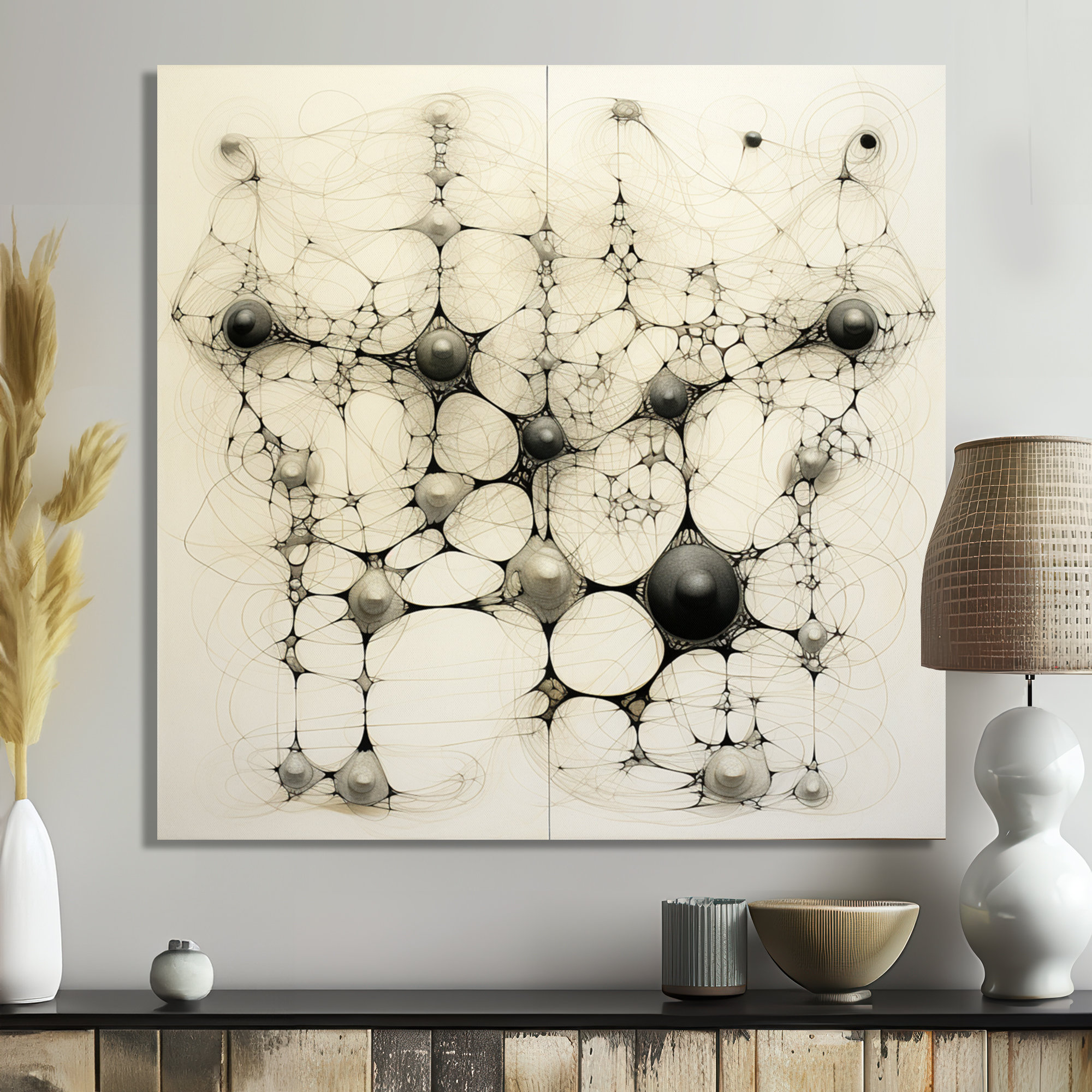 Wrought Studio™ Neural Networks Monochrome Drawing - Geometric Wall Art ...
