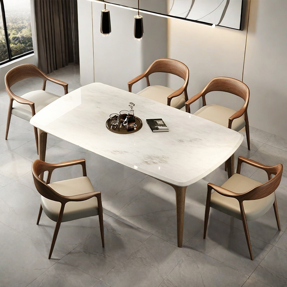 ALLNICEDT Luxury Marble Ash Rectangular Dining Table Sets | Wayfair