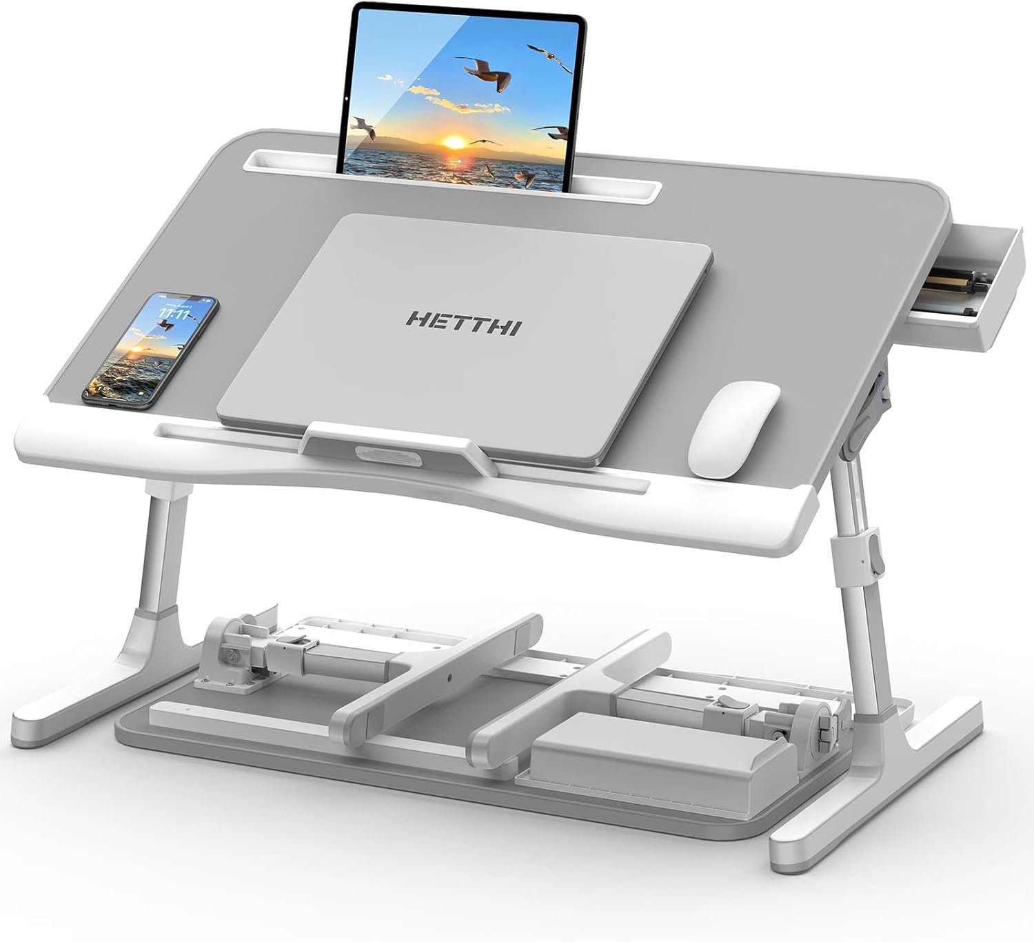 Inbox Zero Adjustable Laptop Bed Table With Drawer, Foldable & Sturdy ...