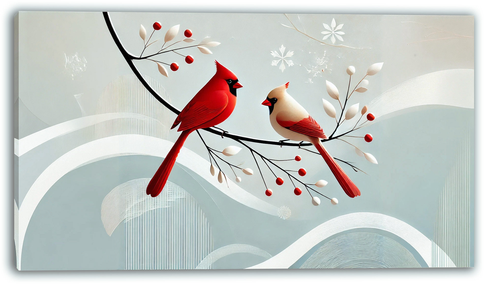 Latitude Run® Graceful Cardinals Abstract Winter Wrapped Canvas Print ...
