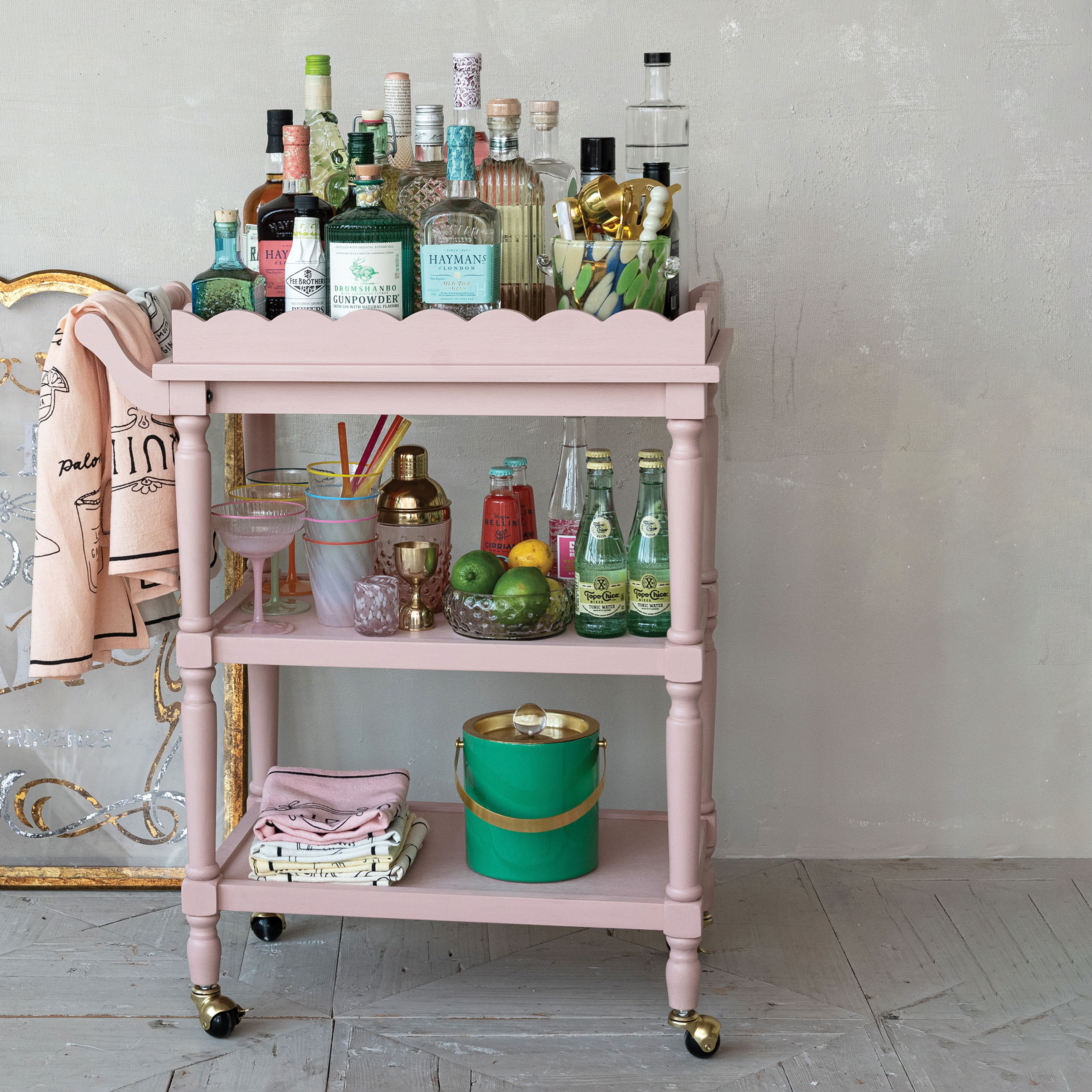 Lark Manor™ 3-Tier Bar Cart On Casters With Removable Scalloped Tray ...