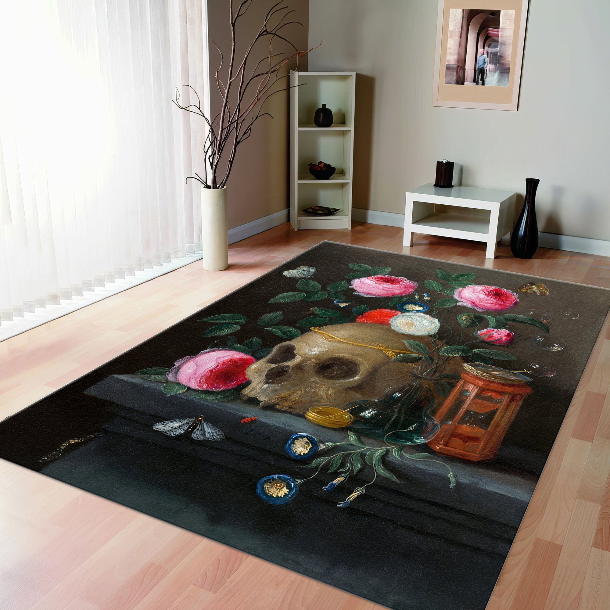 kayra export Floral Medley Printed Rug with Elegant Non Woven Thin Type ...