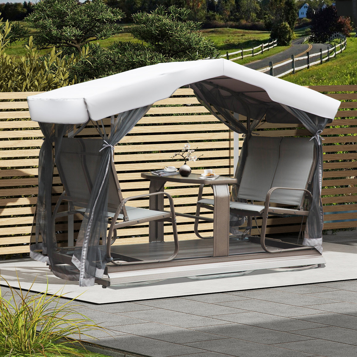 Domi Louvered 4-Seat Outdoor Aluminum Glider Benches With Canopy ...