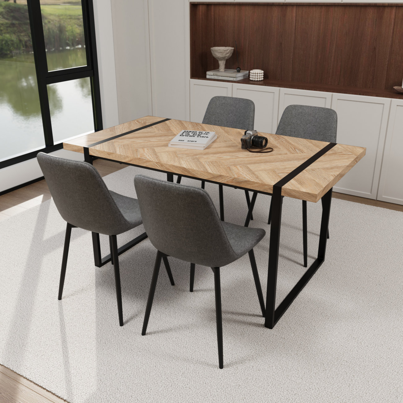 George Oliver 59" MDF Light Wood Dining Table And Modern Dining Chair 4 ...