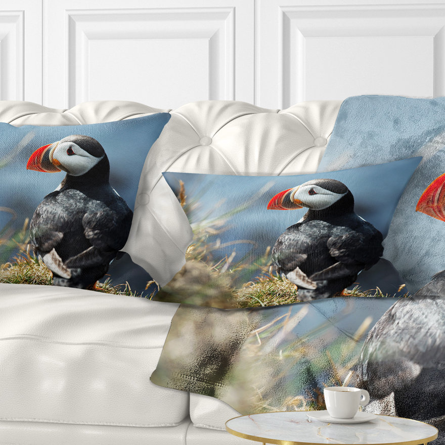 Design Art Cute Puffin Relaxing - Animal Printed Throw Pillow | Wayfair