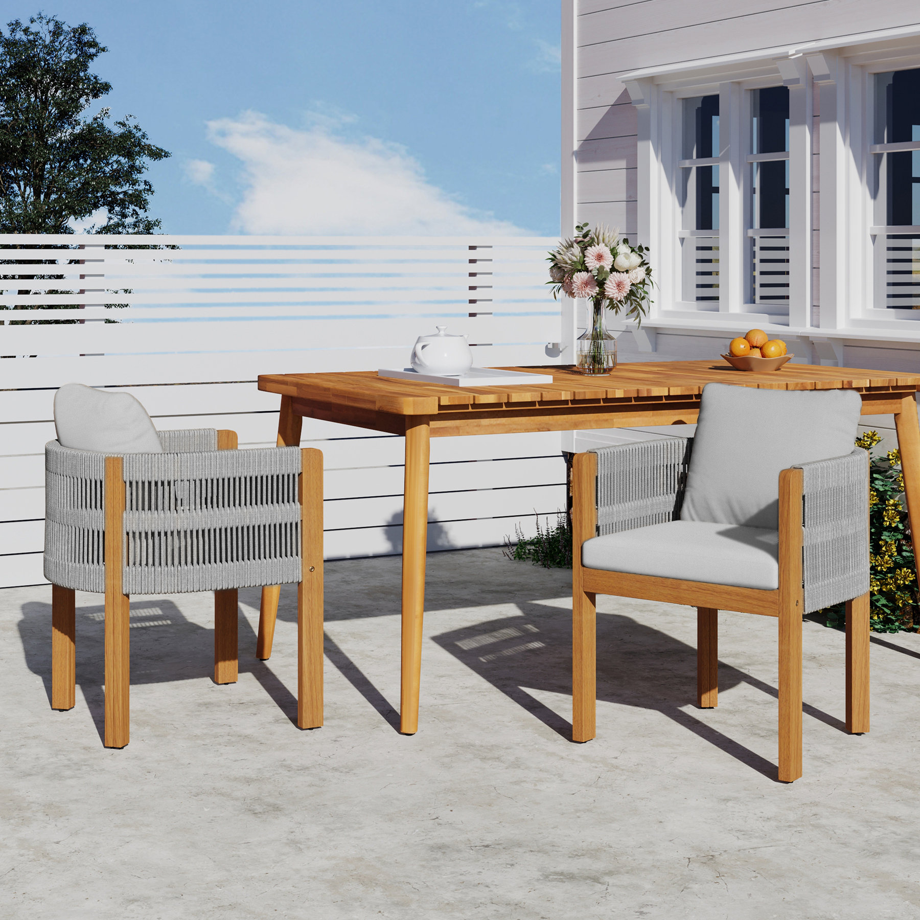 Dakota Fields Acacia Wood Outdoor Dining Chairs | Wayfair