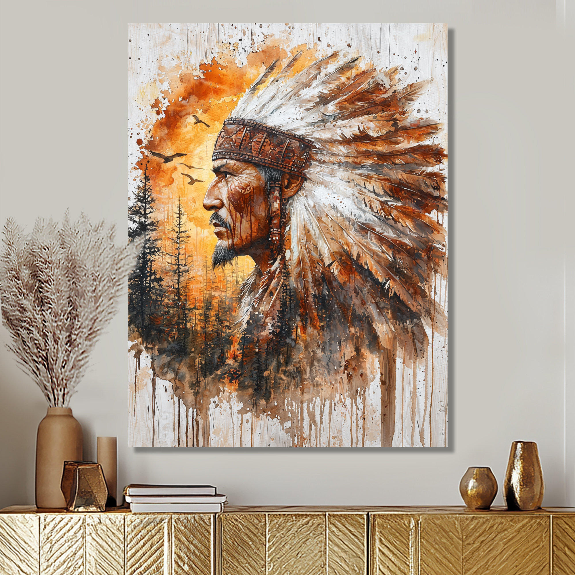 Union Rustic Native American Warrior Energy Of Forest II - Native ...