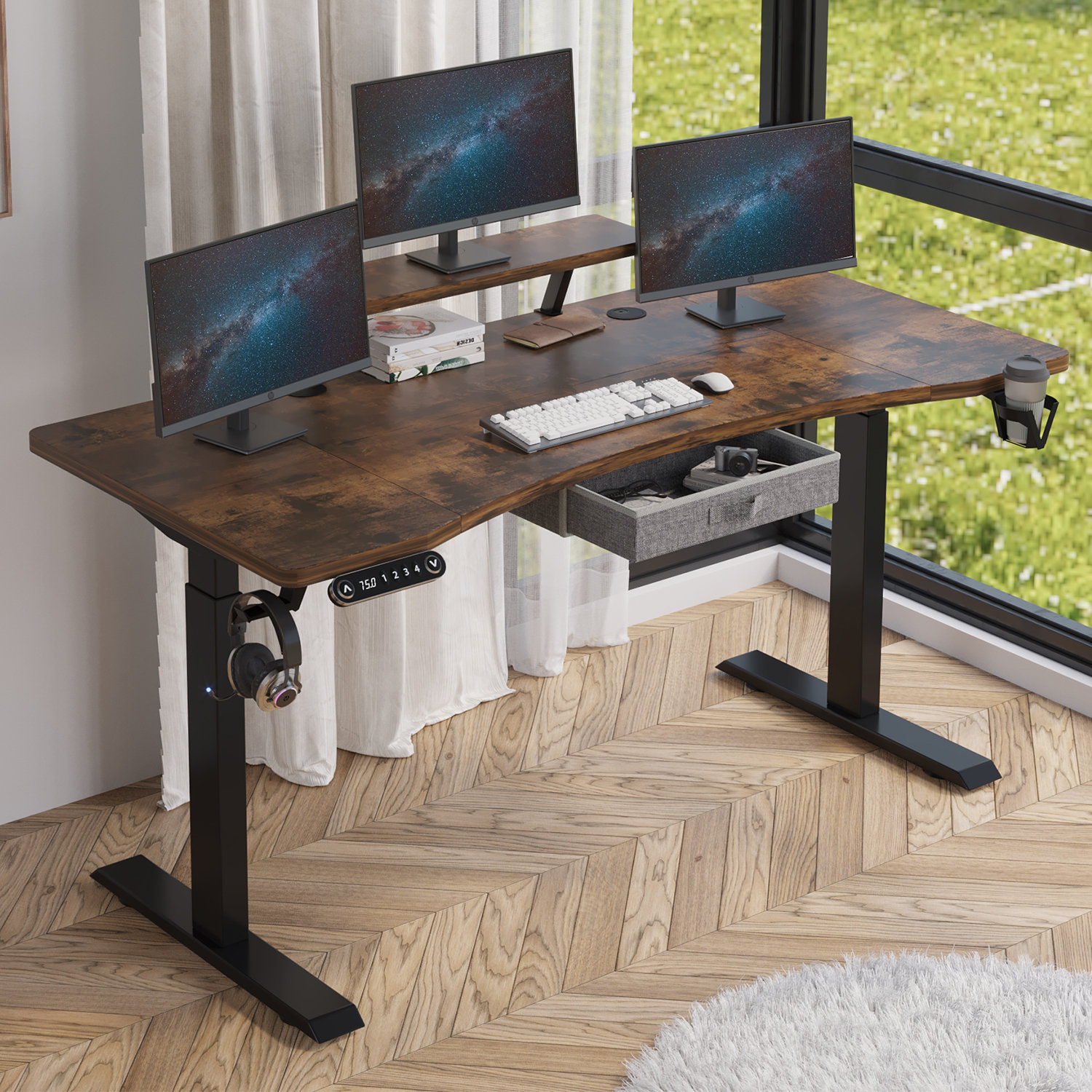 Dual Height Adjustable Computer Table Electric Two Layered Height