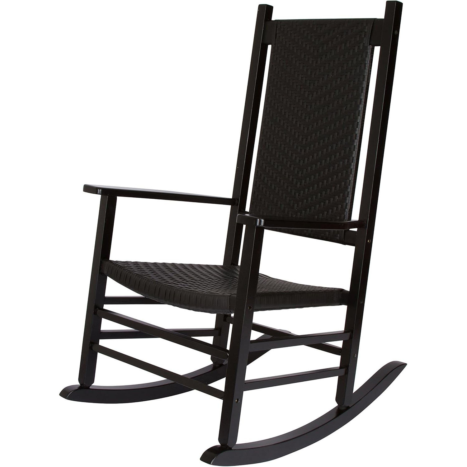 Red Barrel Studio® Porch Rocker, High Back Wood Rocking Chair, Rattan ...