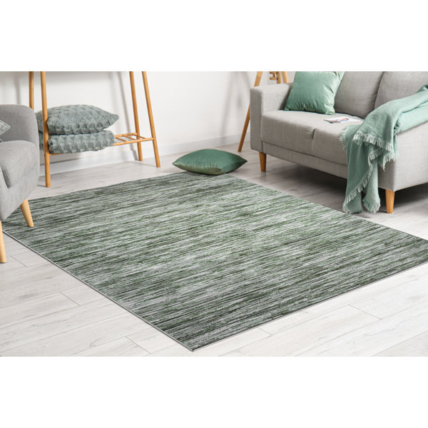 Bungalow Rose Davide 1228 Transitional Striated Green Area Rug | Wayfair