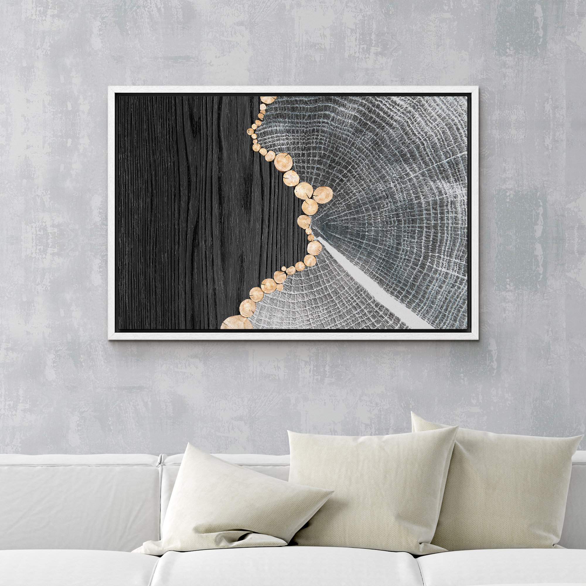 wall26 " Black Wood Grain Geometric Tree Ring Collage Abstract Shapes ...