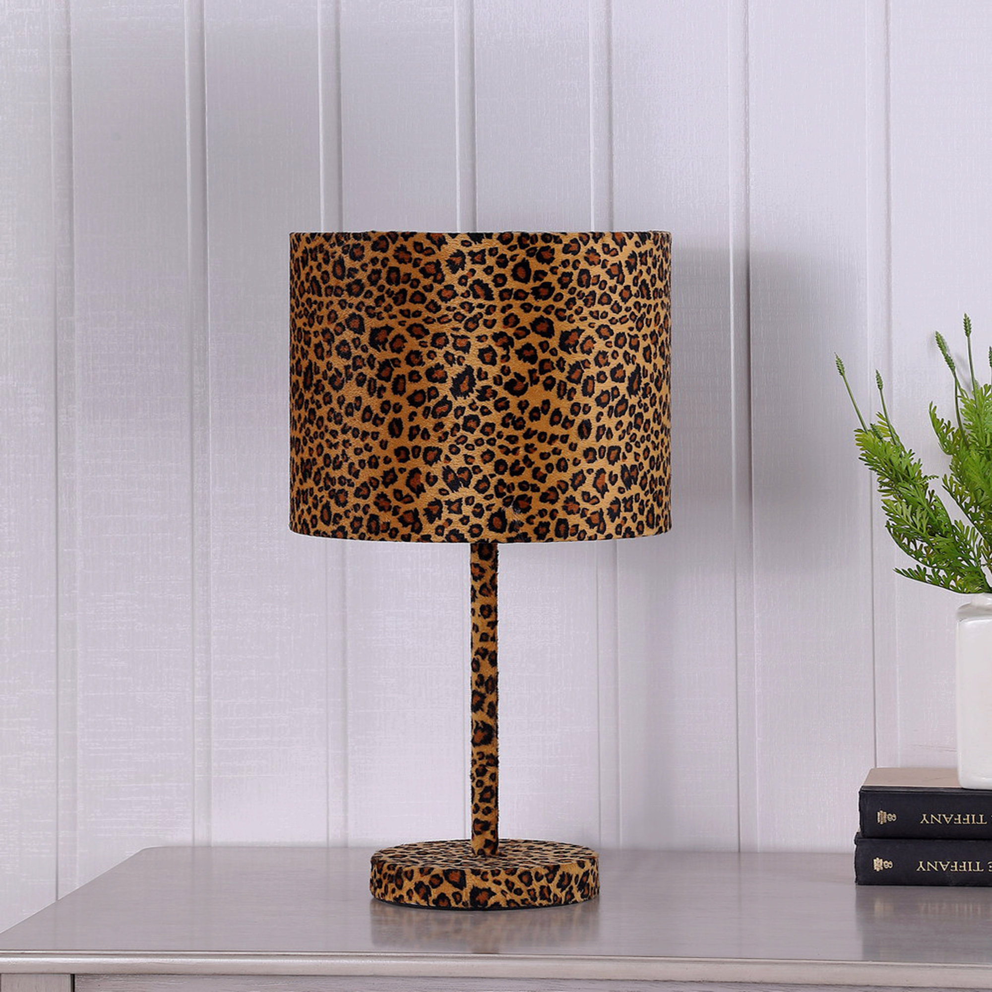 George Oliver 19.25" Faux Suede Leopard Print Metal Table Lamp | Wayfair