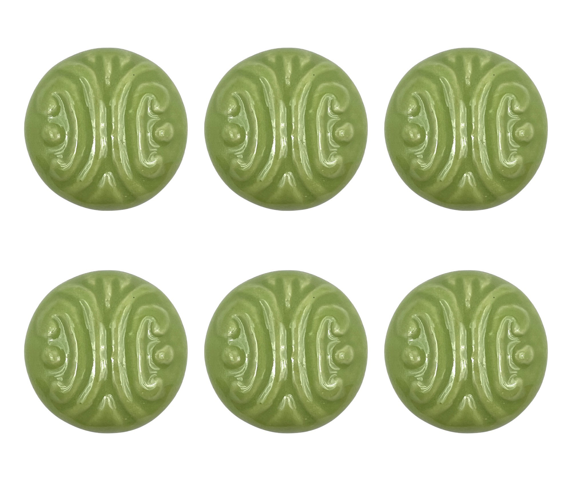 HomeRoots Set of Six Green Embossed Ceramic Drawer Pull Knobs | Wayfair