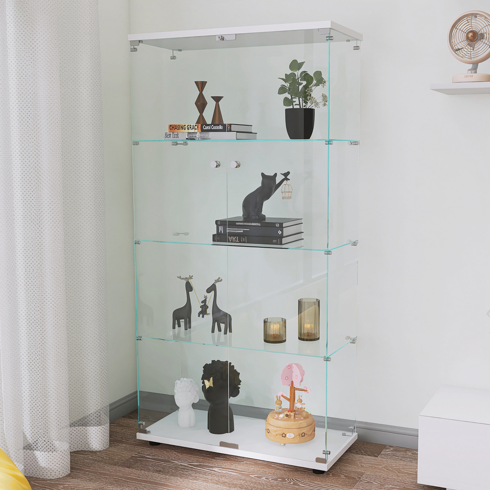 Ivy Bronx Two-door Glass Display Cabinet 4 Shelves with Door for Living ...