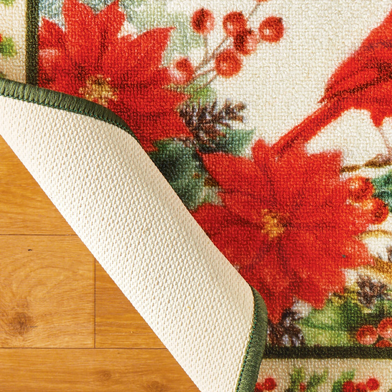 The Holiday Aisle® Holiday Cardinals Skid-Resistant Festive Accent Rug ...