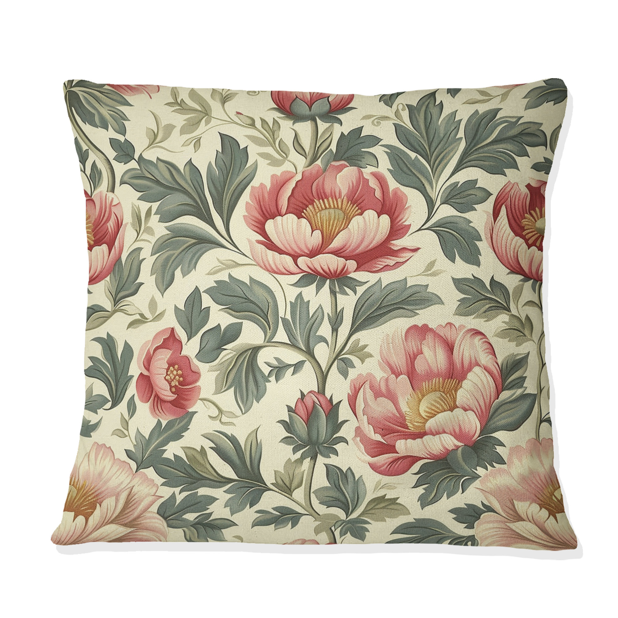 Design Art Red Green Floral Meadows Print II - Traditional Throw Pillow ...