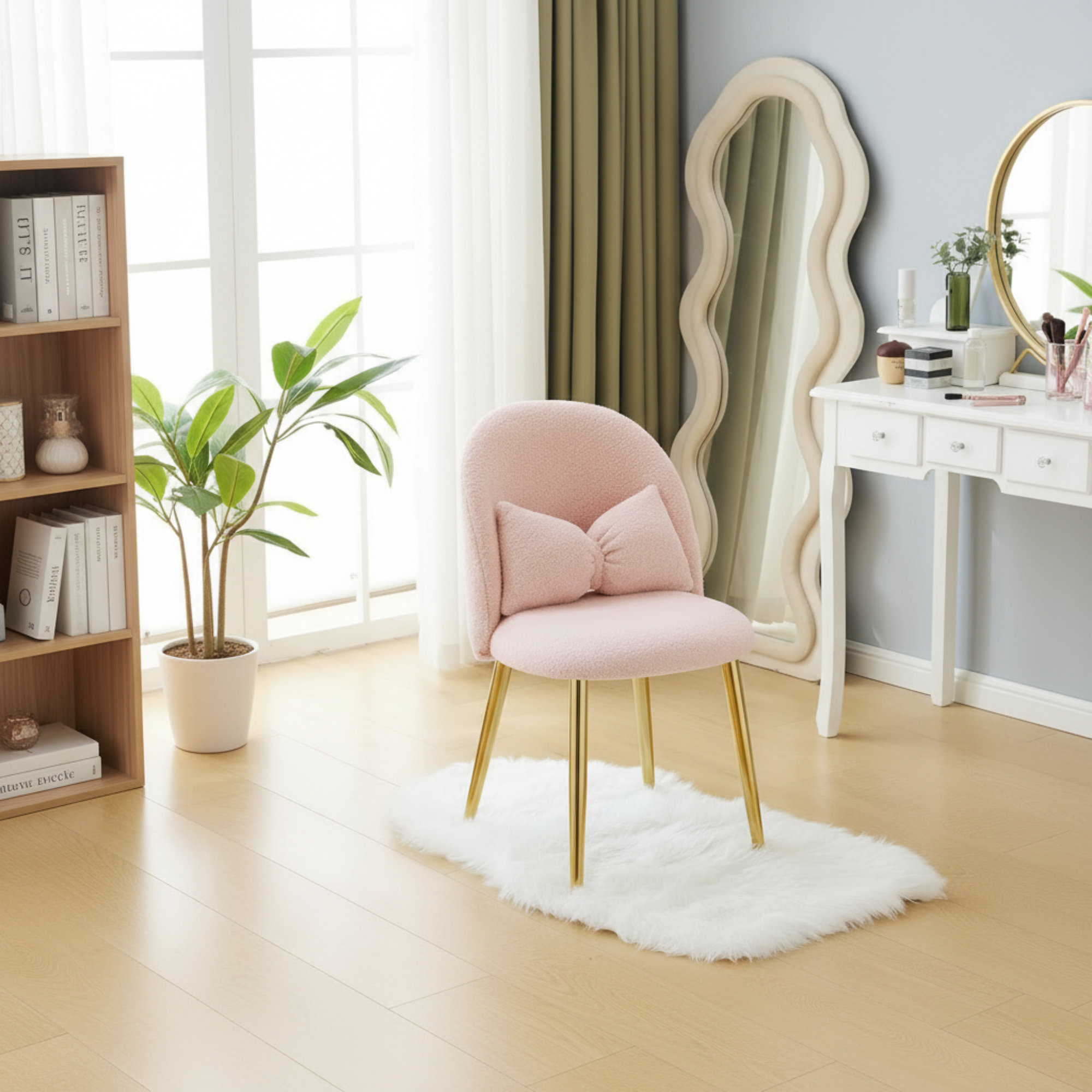 Latitude Run® Pink Terry Cloth Dressing Table And Chair With Backrest ...