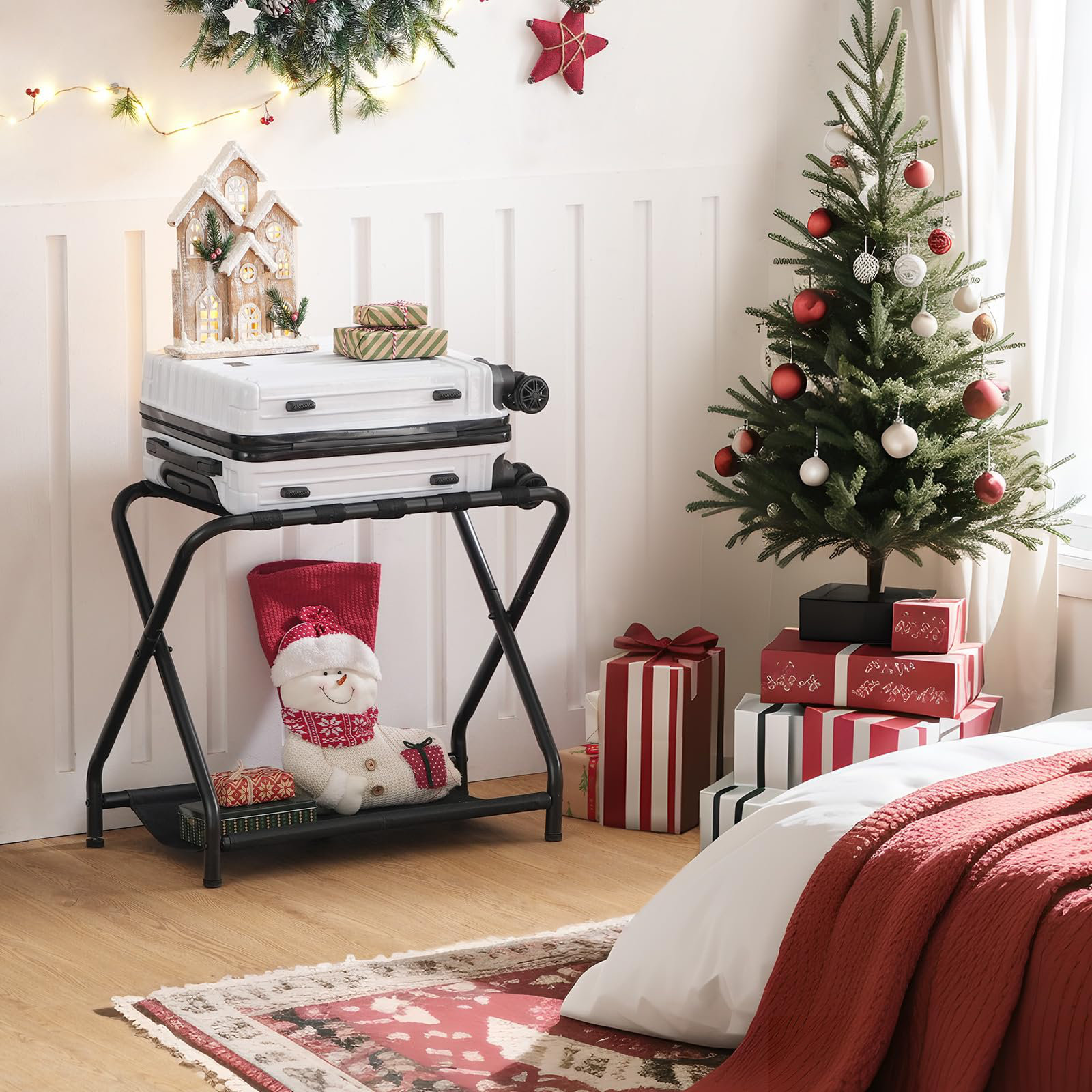 TOP OUT MIAMI, LLC 1 Folding Luggage Rack With A Fabric Storage Rack ...