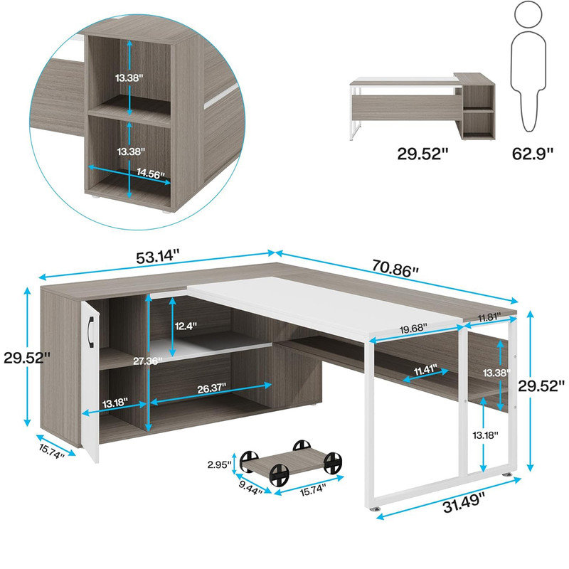 Hokku Designs L Shaped Desk with Cabinet Storage,71 inch Executive Desk ...