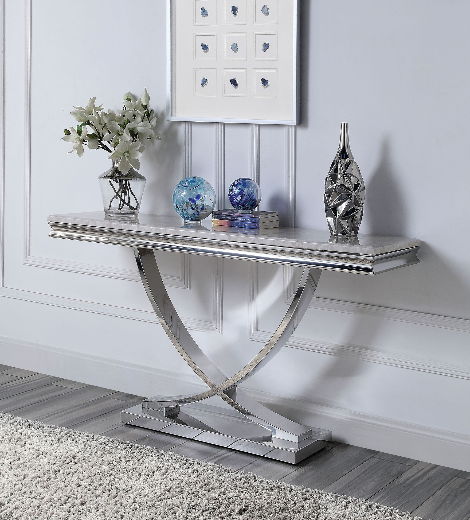 Rosdorf Park Jino 30" Height Rectangle Stainless Steel Sofa Table With ...