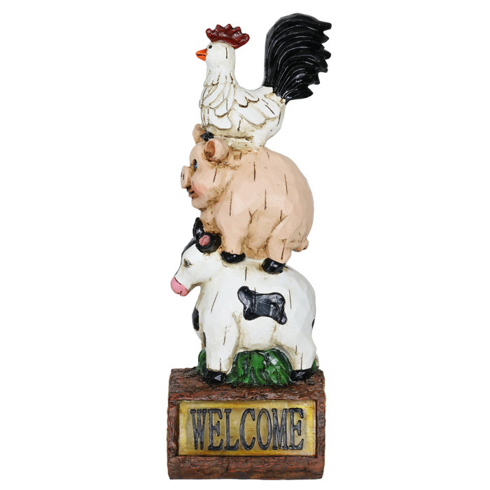 Exhart Solar Stacked Farm Animals Hand Painted Garden Statue, 5 by 15 ...