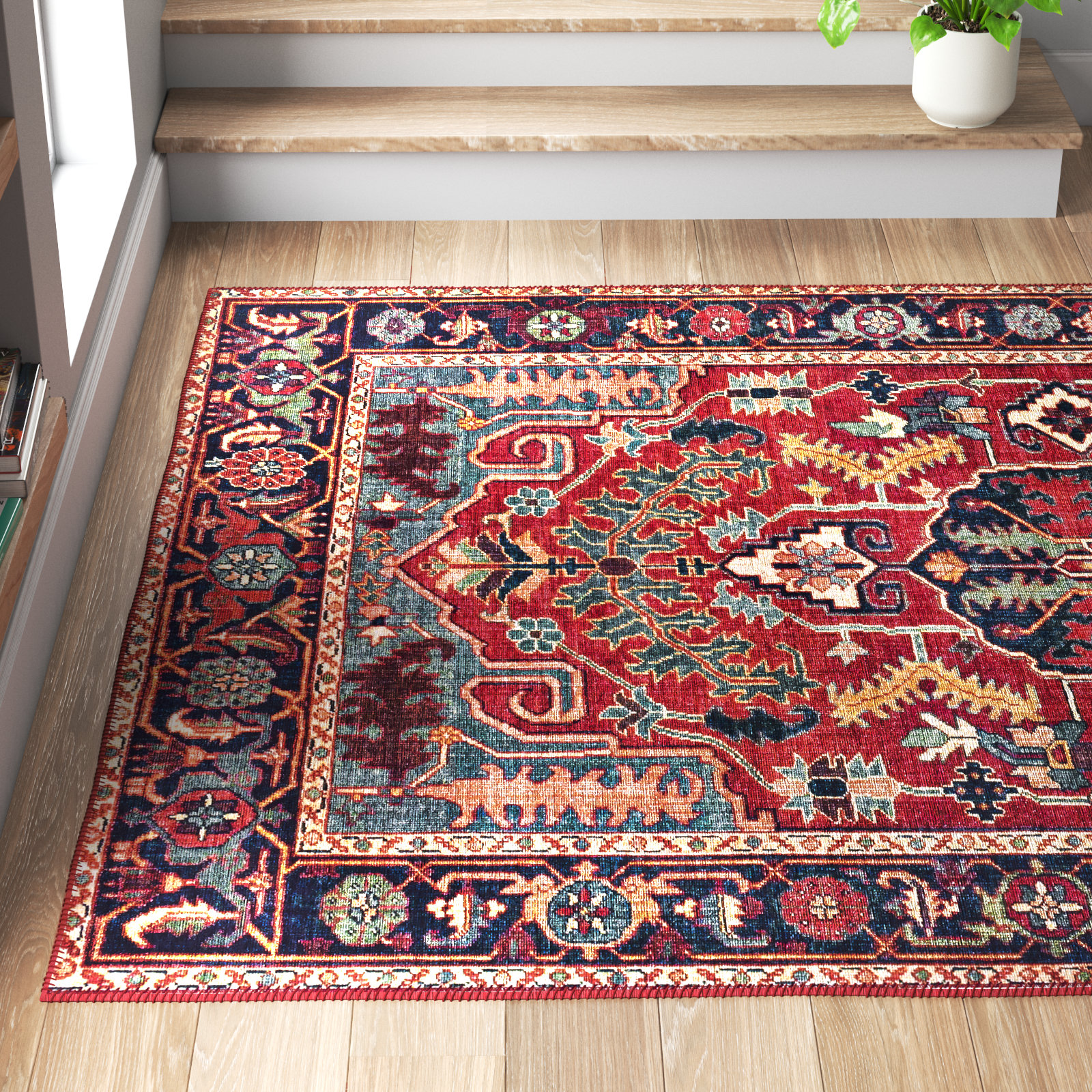 Langley Street® Fleckenstein Oriental Red/Navy Area Rug & Reviews | Wayfair