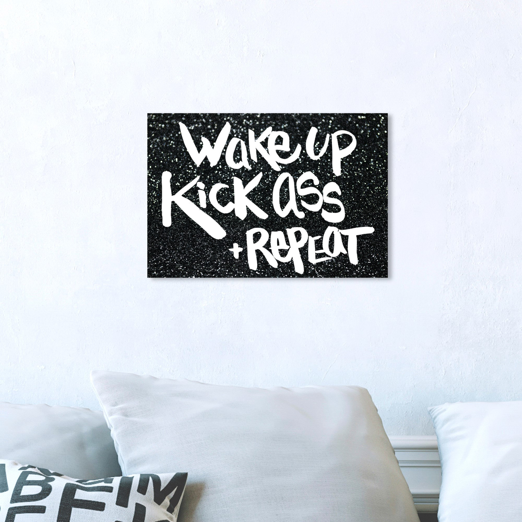 House of Hampton® 'Wake up and Repeat' Textual Art on Canvas | Wayfair
