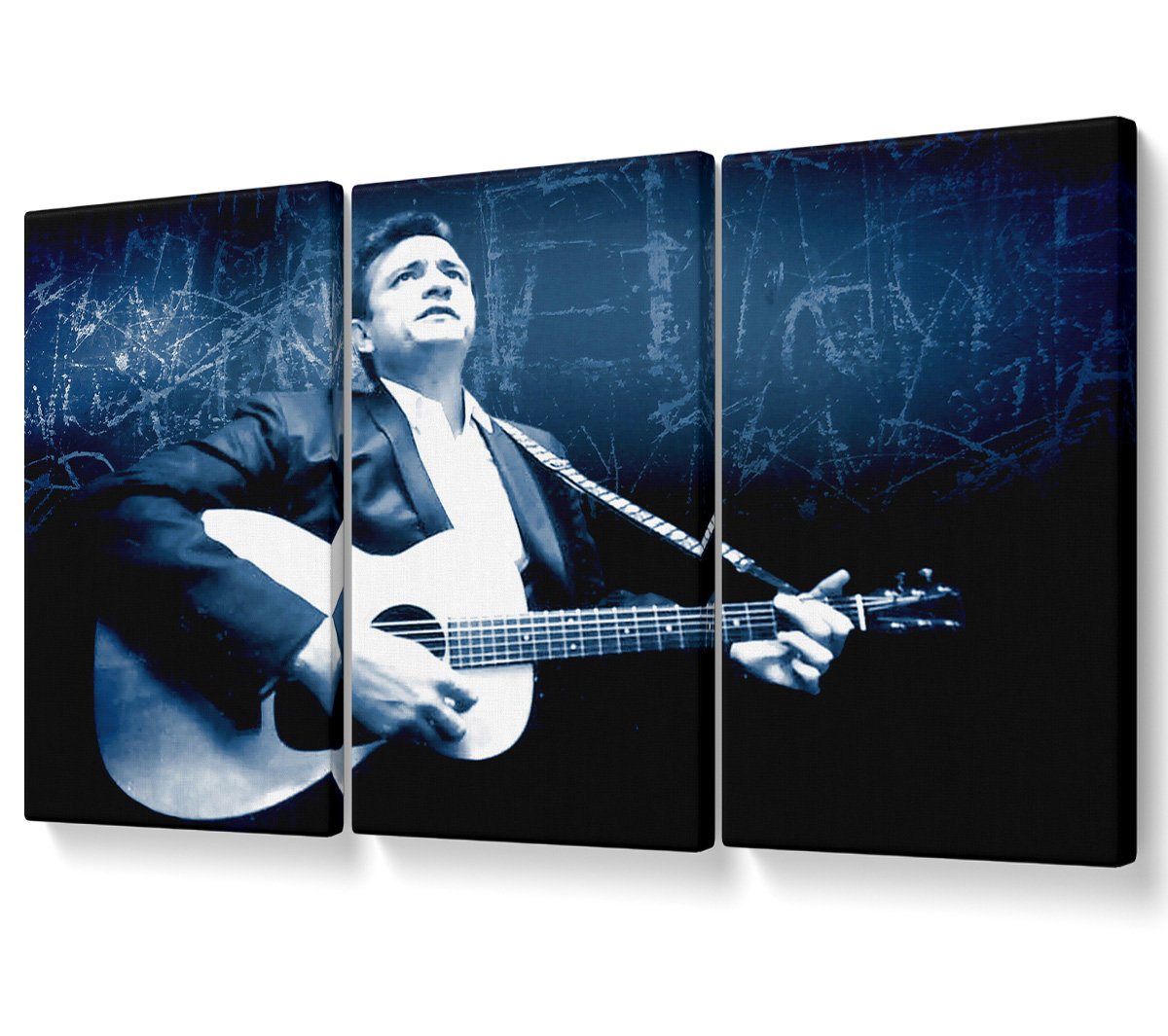 Ebern Designs Johnny Cash Blue - 3 Piece Wrapped Canvas Graphic Art ...