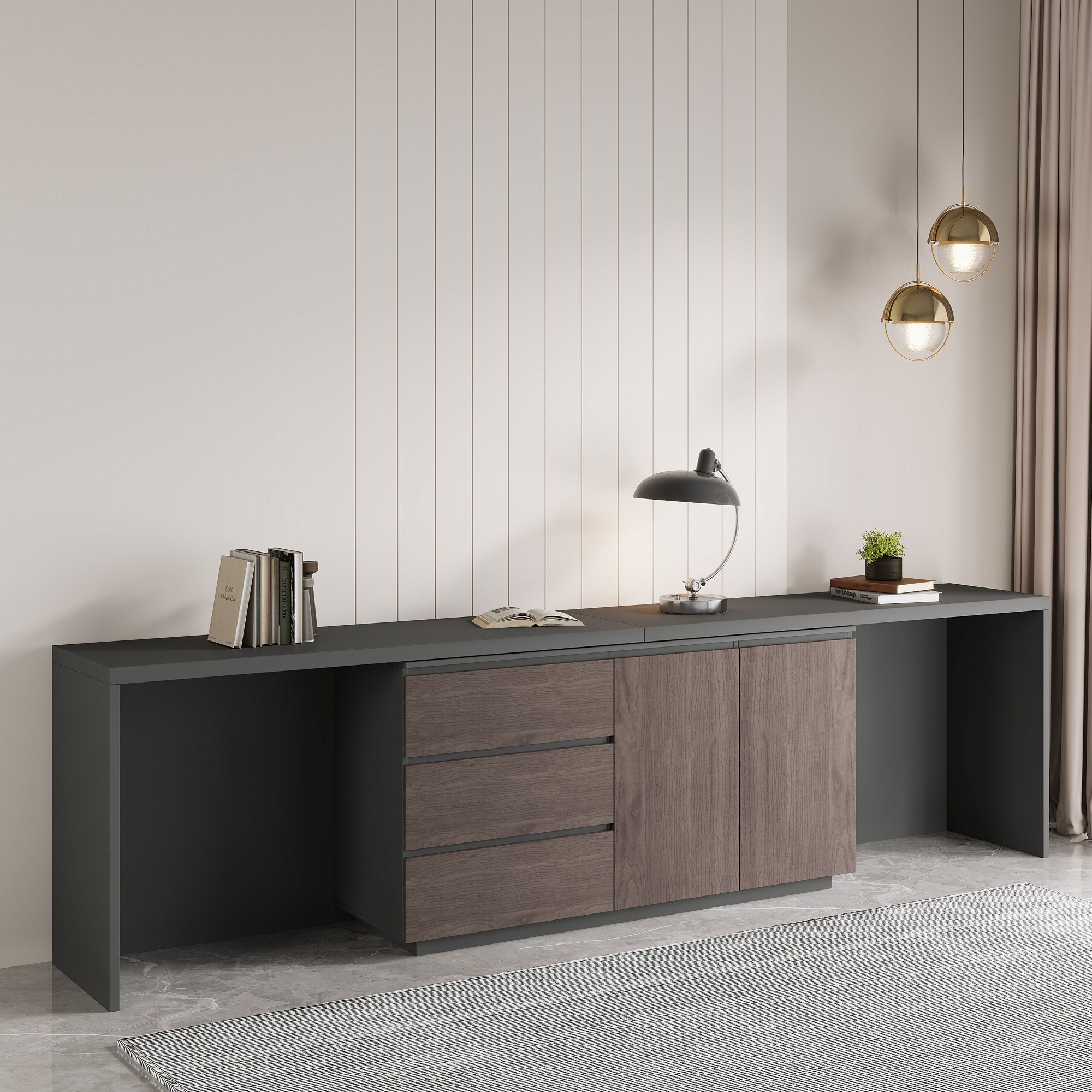 Latitude Run® Shelbee Modern Home Office Extendable Desk Up to 135 ...