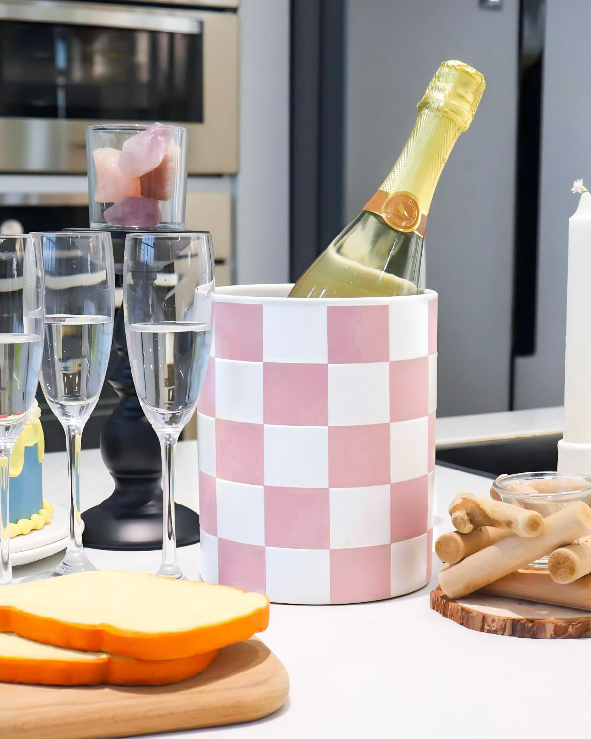 Latitude Run® Utensil Holder,7.2 Inch Checkered Utensil Holder, Ceramic ...