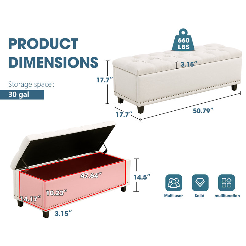 Ebern Designs 51" Ottoman Storage Benches, 30 Gallons of Bed Storage ...