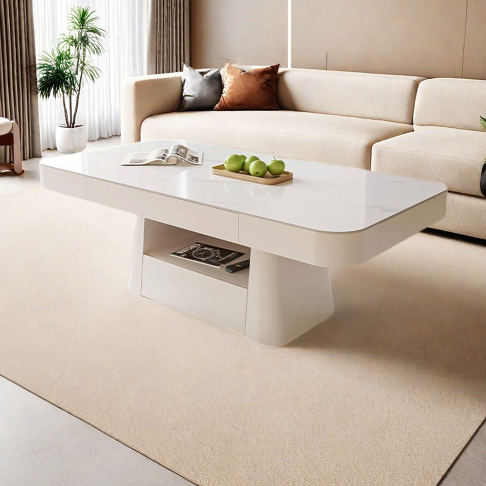 Trentastic Trails Minimal cream wind rock panel end table | Wayfair