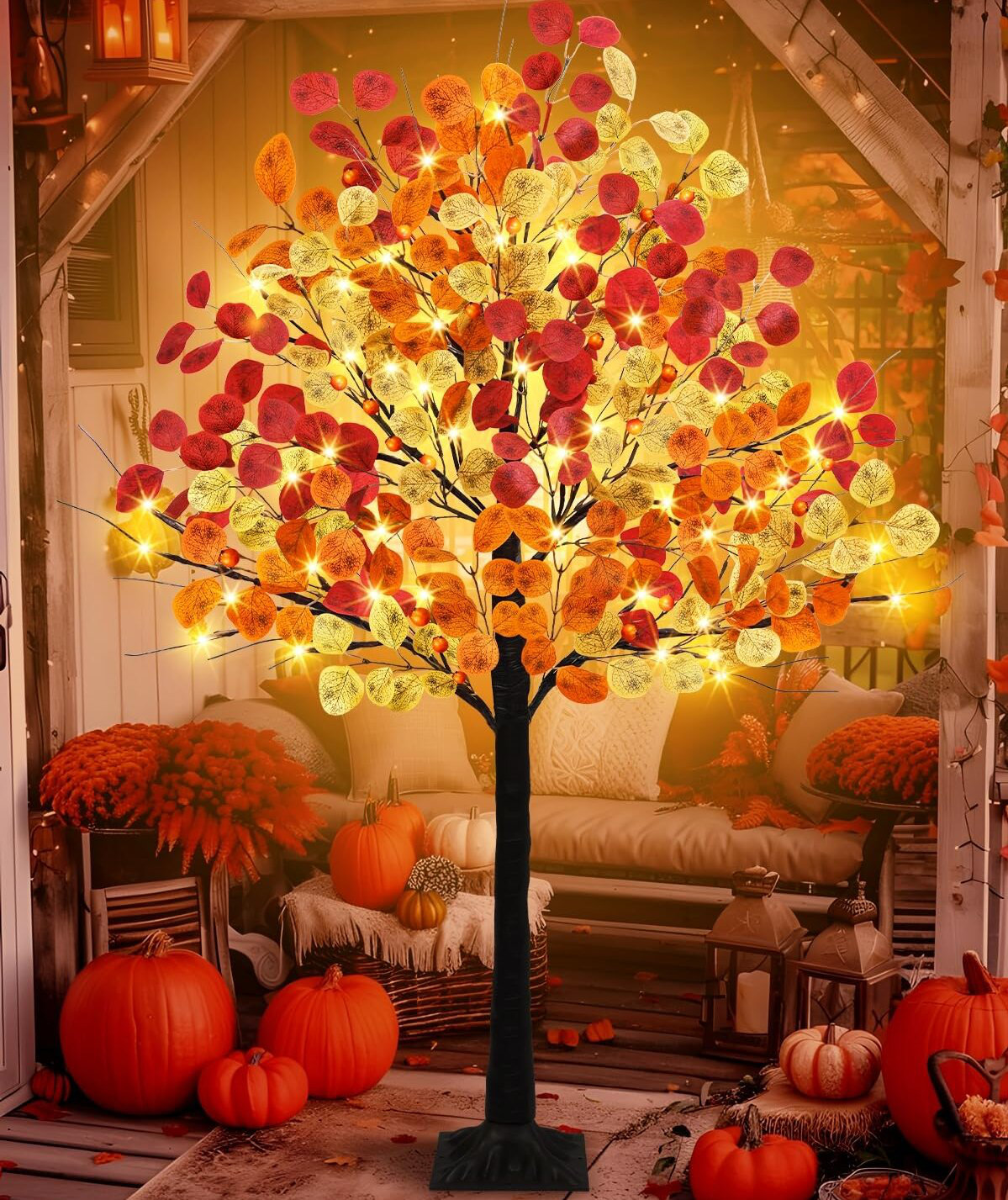 Primrue 6FT 96LED Lighted Fall Tree Halloween Thanksgiving Decor ...