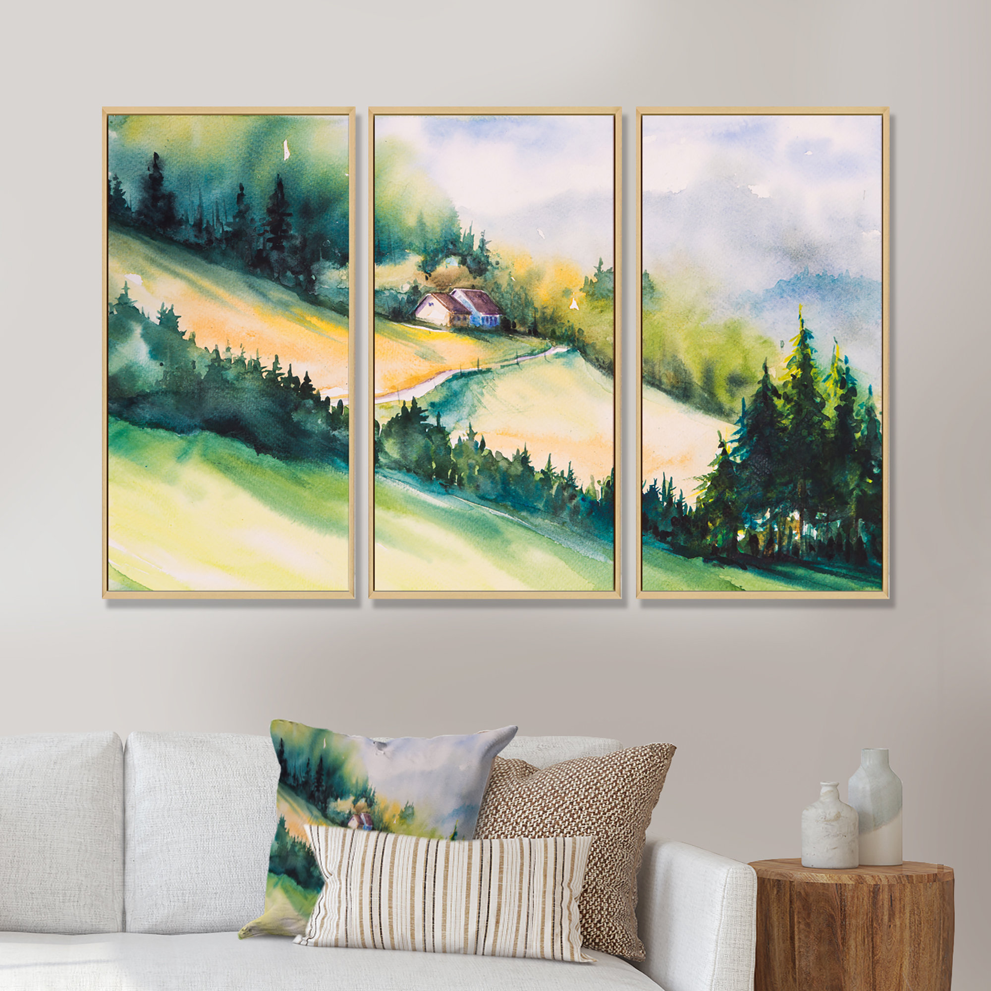 Millwood Pines Green Summer Landscape With Mountains - Country Framed ...