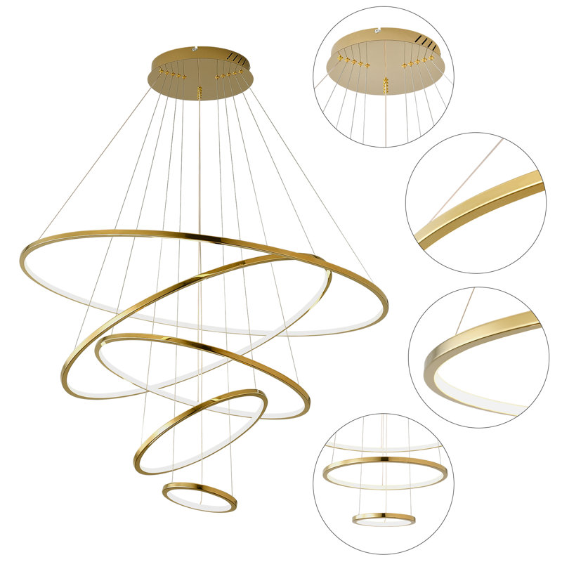 Mercer41 Bariah Modern 5-Ring Dimmable Luxury High Ceiling Pendant ...