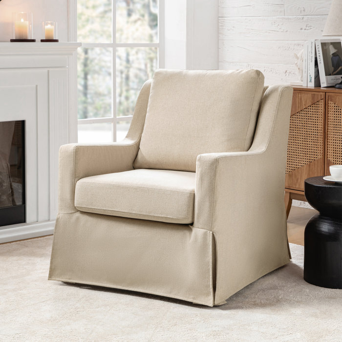 Gracie Oaks Sharn 30"Wide Slipcover Swivel Rocking Chair with Pillow ...