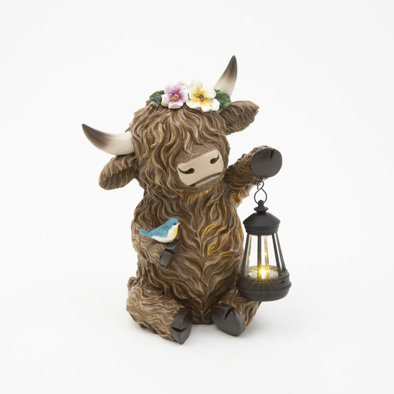 Ophelia & Co. 12.4 Inch Solar Lighted Resin Highland Cow With Lantern ...