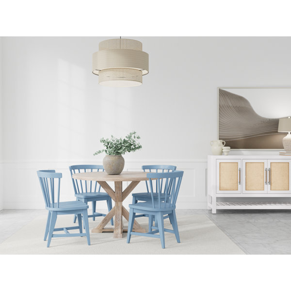 Birch Lane™ Lana Round Dining Table Set With Blue Wooden Side Chairs ...