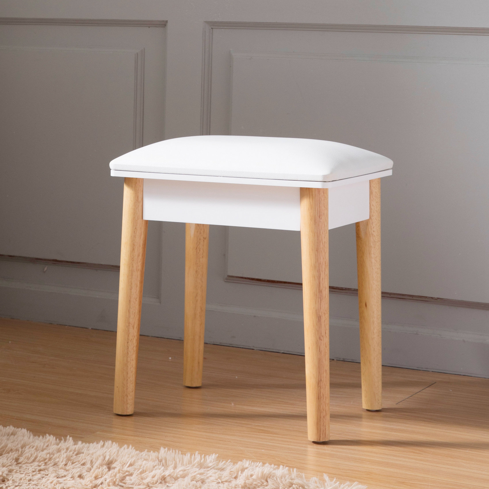 George Oliver Jezlyn 17.5 Short Stool, Wooden Vanity Stool Makeup ...